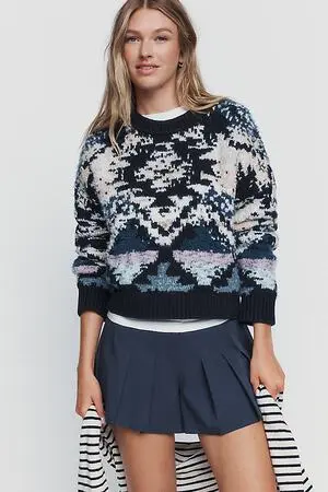 PILCRO Geo Cotton Wool Blend Sweater - Pale Blue Pattern