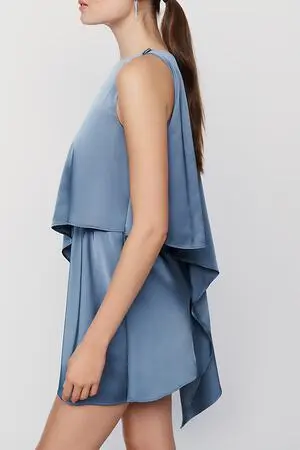 Avec Les Filles Sat Asymmetrical Cape Mi Dress
