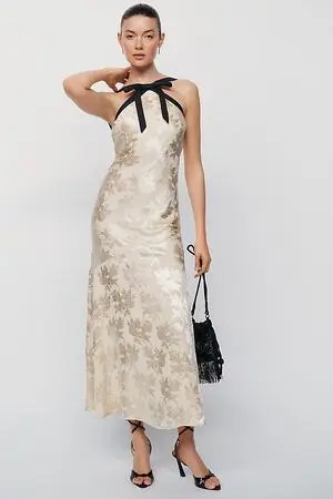 Avec Les Filles Halter Bow Maxi Dress - Ivory