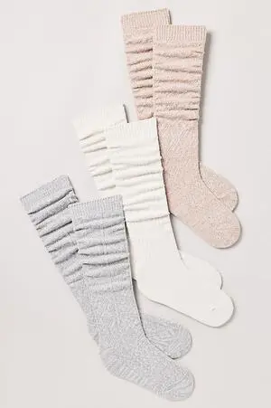 MUK LUKS Microfiber Tall Socks, Set Of 3 - Light Neutral
