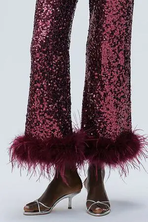 HUTCH Koto Sequed Faux Feather High Rise Pants