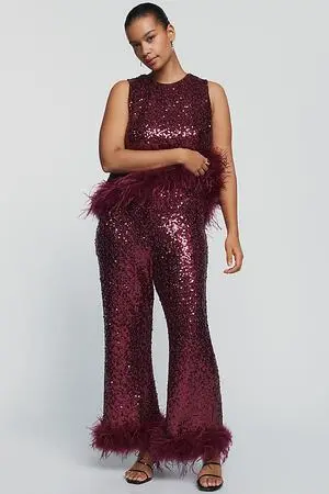 HUTCH Koto Sequed Faux Feather High Rise Pants