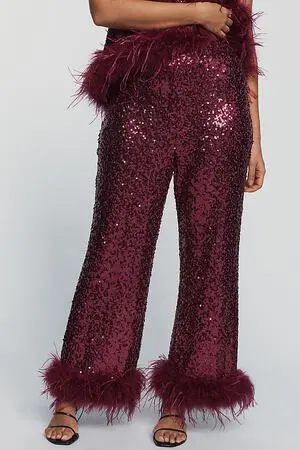 HUTCH Koto Sequed Faux Feather High Rise Pants