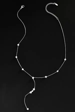 Anthropologie Demi-fe Crystal Lariat Necklace Silver