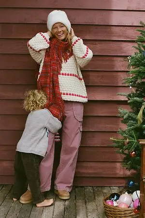 Maeve 100% Cotton Bubble Knit Sweater - Red Stripe