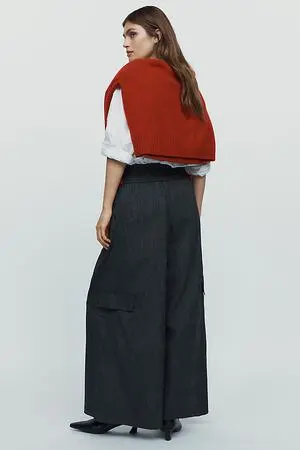 Maeve Sparkled Herrgbone Wide Leg Cargo Trousers Pants