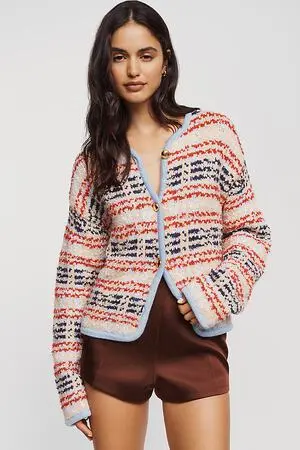 English Factory Textured Knit Cardigan - Light Blue