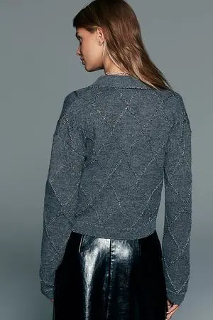 English Factory Diamond Stitch Collared Cardigan