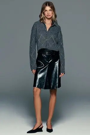 English Factory Diamond Stitch Collared Cardigan