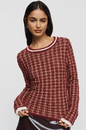 Endless Rose Textured Crew Neck Sweater - Wine