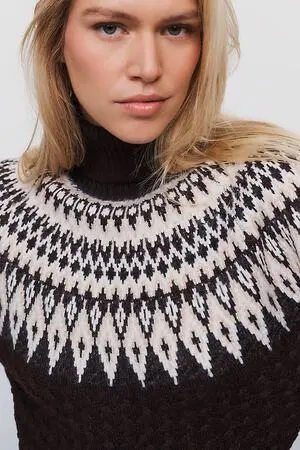 Naked Wardrobe Fairisle Turtleneck Sweater - Chocolate