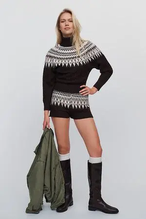 Naked Wardrobe Fairisle Turtleneck Sweater - Chocolate