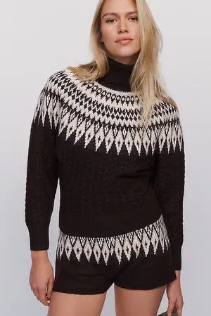 Naked Wardrobe Fairisle Turtleneck Sweater - Chocolate