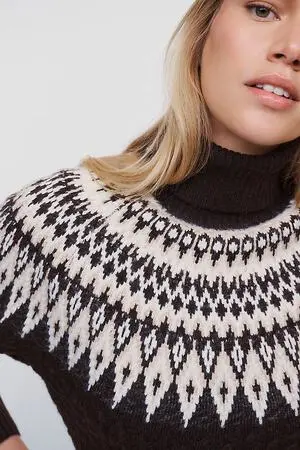 Naked Wardrobe Fairisle Turtleneck Sweater - Chocolate