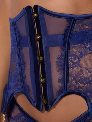 Frederick's Of Hollywood Lilith Lace & Mesh Waist Garter - Midnight Blue