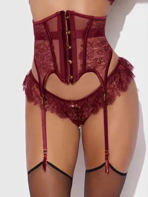 Frederick's Of Hollywood Lilith Lace & Mesh Waist Garter Cabernet