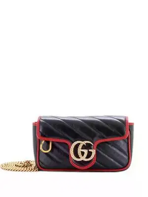 Gucci Gg Marmont Flap Bag Diagonal Quilted Leather Super Mini Crossbody Bag - Black