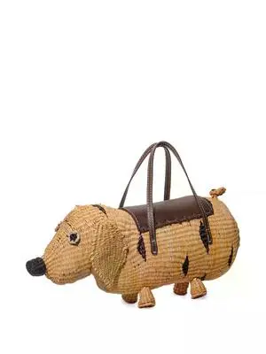 SENSI STUDIO Dog-shaped Straw Tote Bag - Neutrals