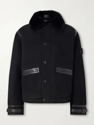 Stone Island Ghost Leather And Shearling-trimmed Suede Jacket - Black