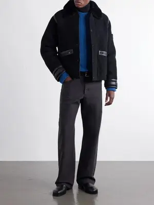Stone Island Ghost Leather And Shearling-trimmed Suede Jacket