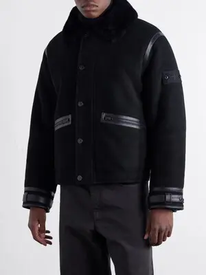 Stone Island Ghost Leather And Shearling-trimmed Suede Jacket