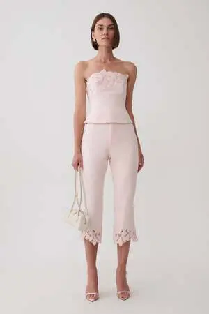 Meshki Tillie Flower Embroidery Denim Capris - Pink