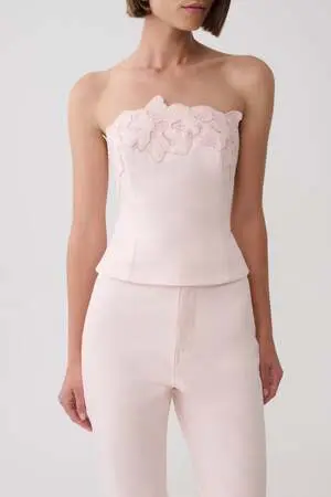Meshki Tillie Flower Embroidery Strapless Denim Top