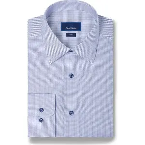 David Donahue Trim Fit Micro Cotton Dobby Dress Shirt - Navy