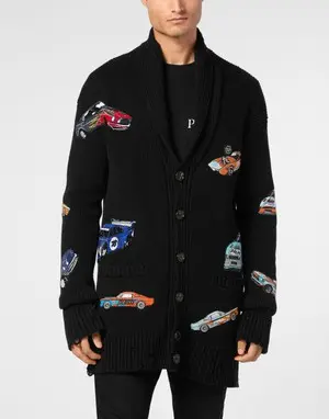 Philipp Plein Knitted Cardigan Ls Cars Racing - Black
