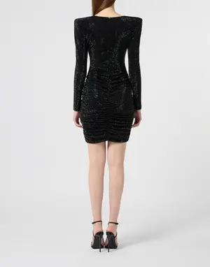 Philipp Plein Long Sleeve Mini Dress All-over Strass