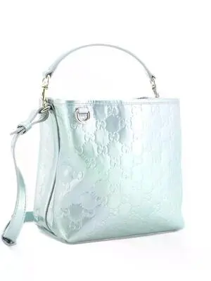 Gucci Emblem Gg Embossed Patent Small Bucket Bag