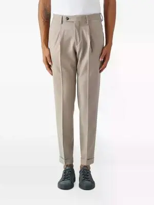 MICHAEL COAL Frederick Pleated-detail Turn-up Trousers - Neutrals