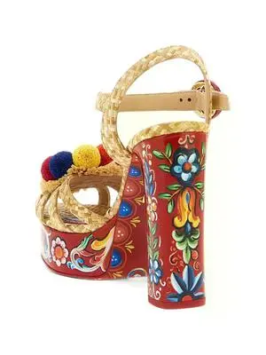 Dolce & Gabbana Pom-pom Raffia-effect Sandals