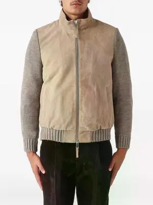 THE JACK LEATHERS Flavio Suede-panelled Knitted Jacket - Neutrals
