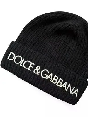 Dolce & Gabbana Logo-embroidered Ribbed Beanie Hat - Black