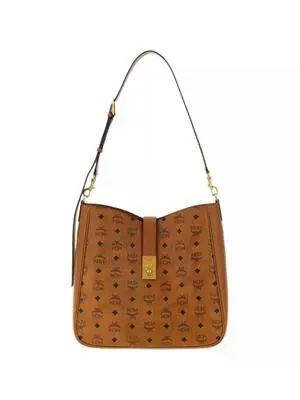 Mcm Tracy Monogram-print Logo-plaque Shoulder Bag - Brown
