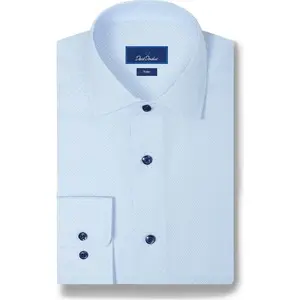David Donahue Trim Fit Cotton Dobby Dress Shirt - Sky