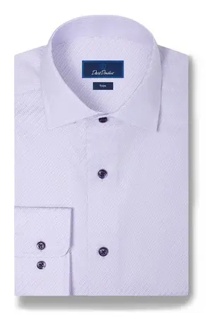 David Donahue Trim Fit Cotton Dobby Dress Shirt - Lilac