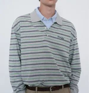 DUNST Multi-colored Striped Collared Polo Shirt - Grey