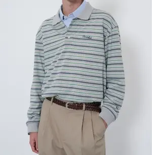 DUNST Multi-colored Striped Collared Polo Shirt - Grey