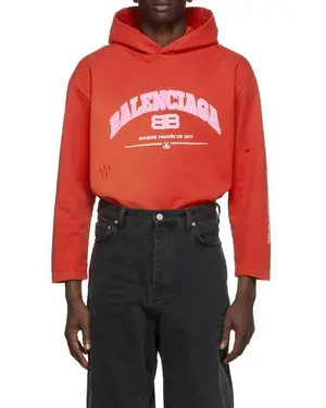 Balenciaga Distressed Logo Printed Hoodie
