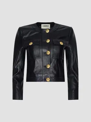 L'AGENCE Deidra Collarless Leather Jacket - Black
