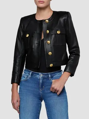 L'AGENCE Deidra Collarless Leather Jacket