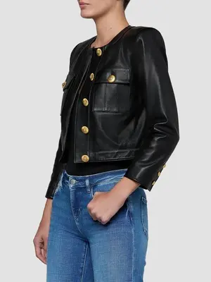 L'AGENCE Deidra Collarless Leather Jacket