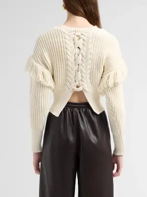 L'AGENCE Ottavia Cable-knit Lace-up Back Sweater