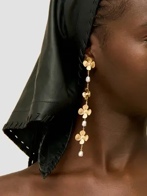 Cult Gaia Lucky Goldtone & Imitation Pearl Flower Chain Drop Earrings