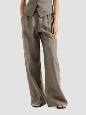 Brunello Cucinelli Sparkling Linen Loose Track Trousers - Brown