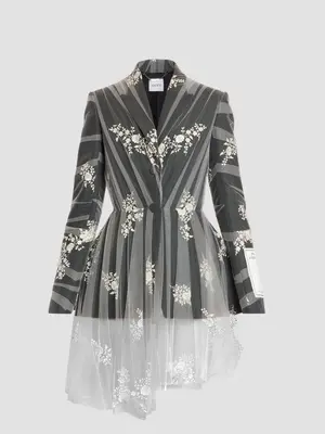 Erdem Embroidered Tulle & Wool Single-breasted Blazer - Ivory