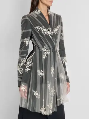 Erdem Embroidered Tulle & Wool Single-breasted Blazer