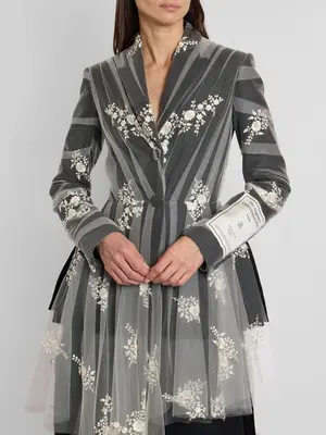 Erdem Embroidered Tulle & Wool Single-breasted Blazer